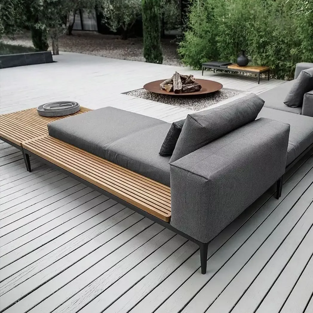 Gloster Grid Lounge Modular Left / Right Chaise Unit - Buffed Teak