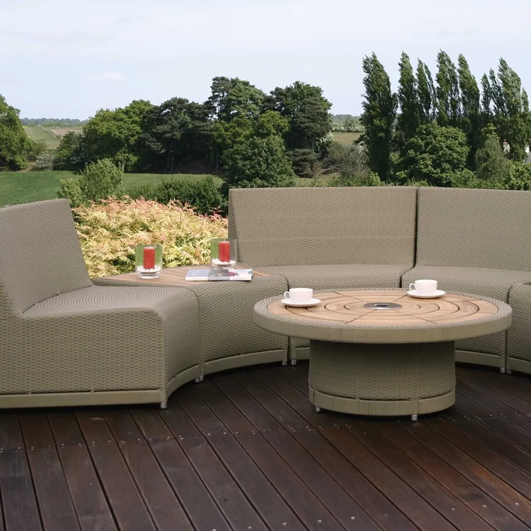 Rattan Teak Outdoor Coffee Tables | Round Patio Garden Table | UK